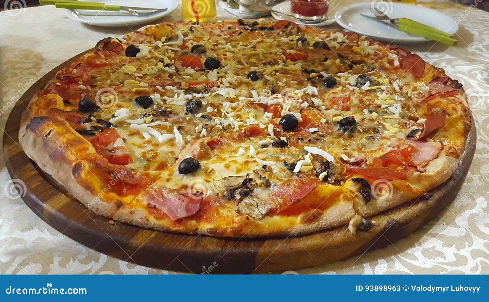 Big pizza stock image. Image of olives, fastfood, salami - 93898963