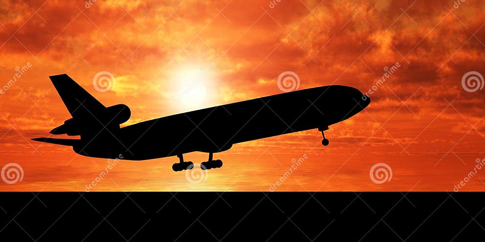 Big plane over sunset stock illustration. Illustration of horizon - 5170862