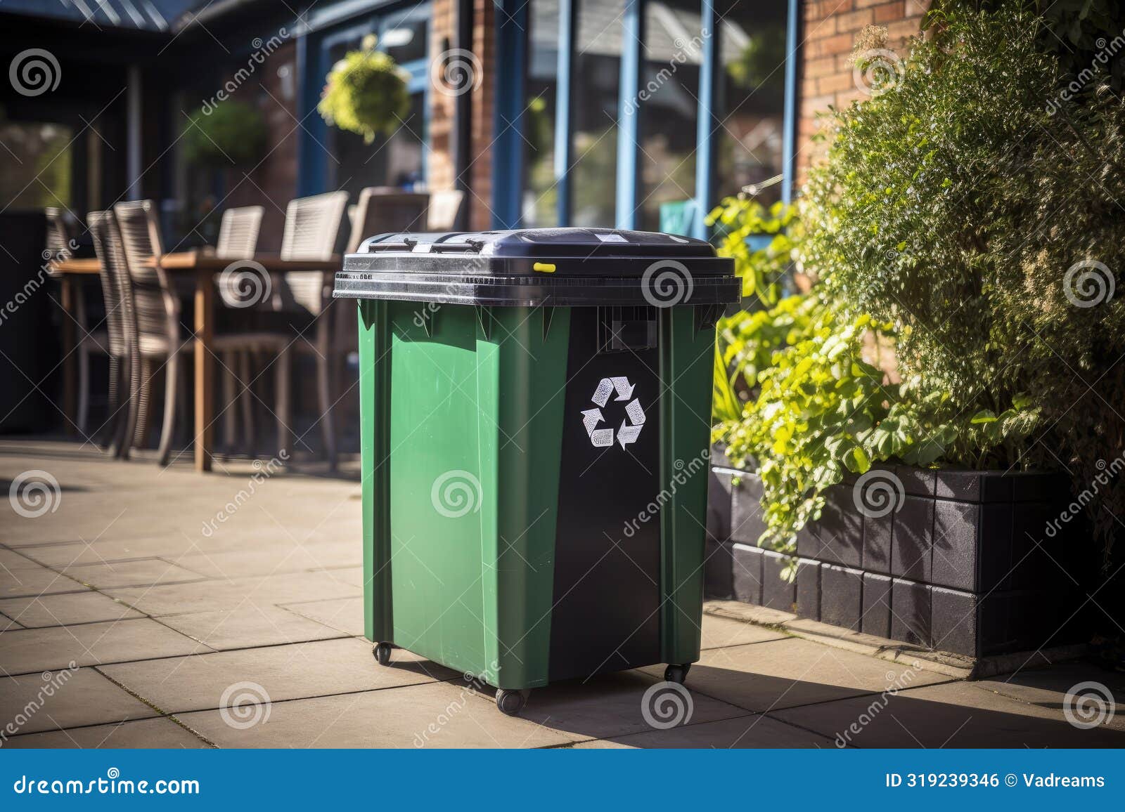Big Plastic Green Garbage Container Standing Outdoors Near House ...