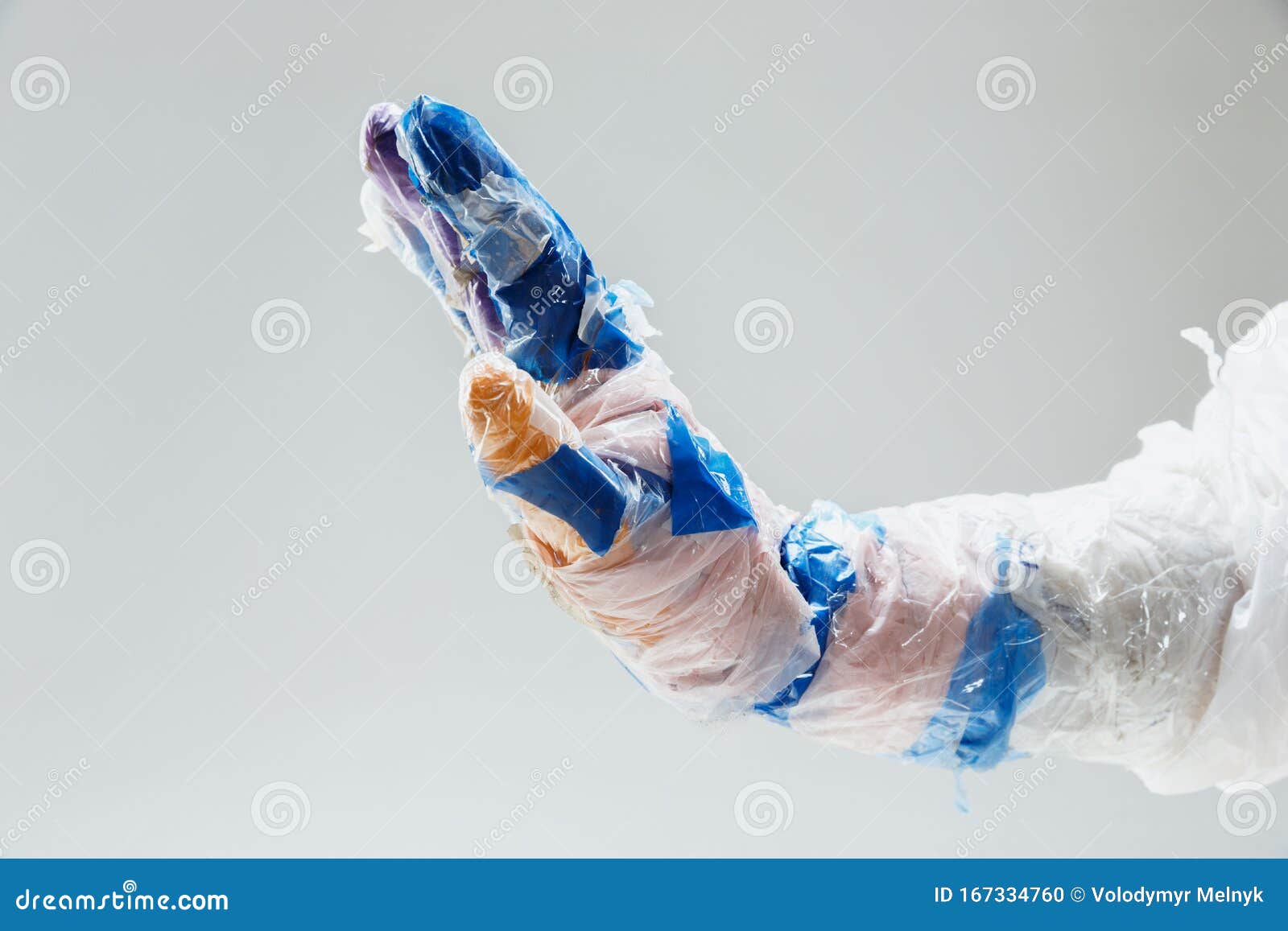 Big Plastic Hand Made of Garbage on White Studio Background Stock Photo ...