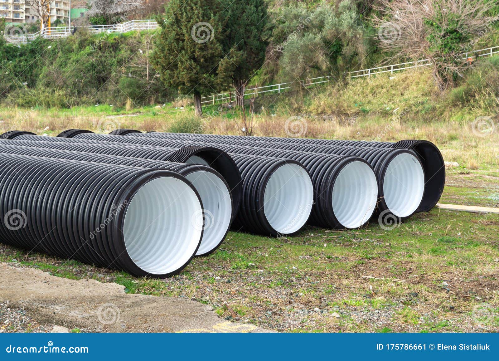 Big Plastic Tubes on Road Works, Horizontal, No People Stock Image ...