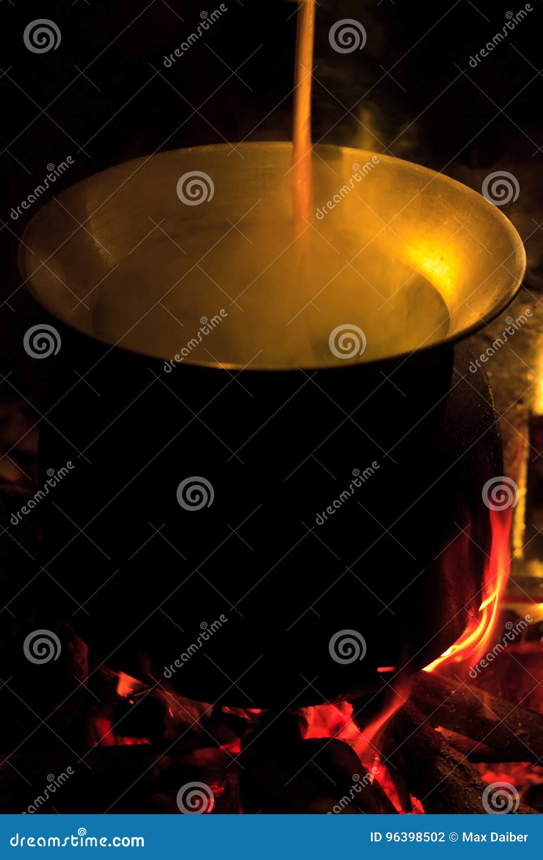 Big Pot on the Camp Fire in the Evening. Spring Mountains. Stock Photo ...