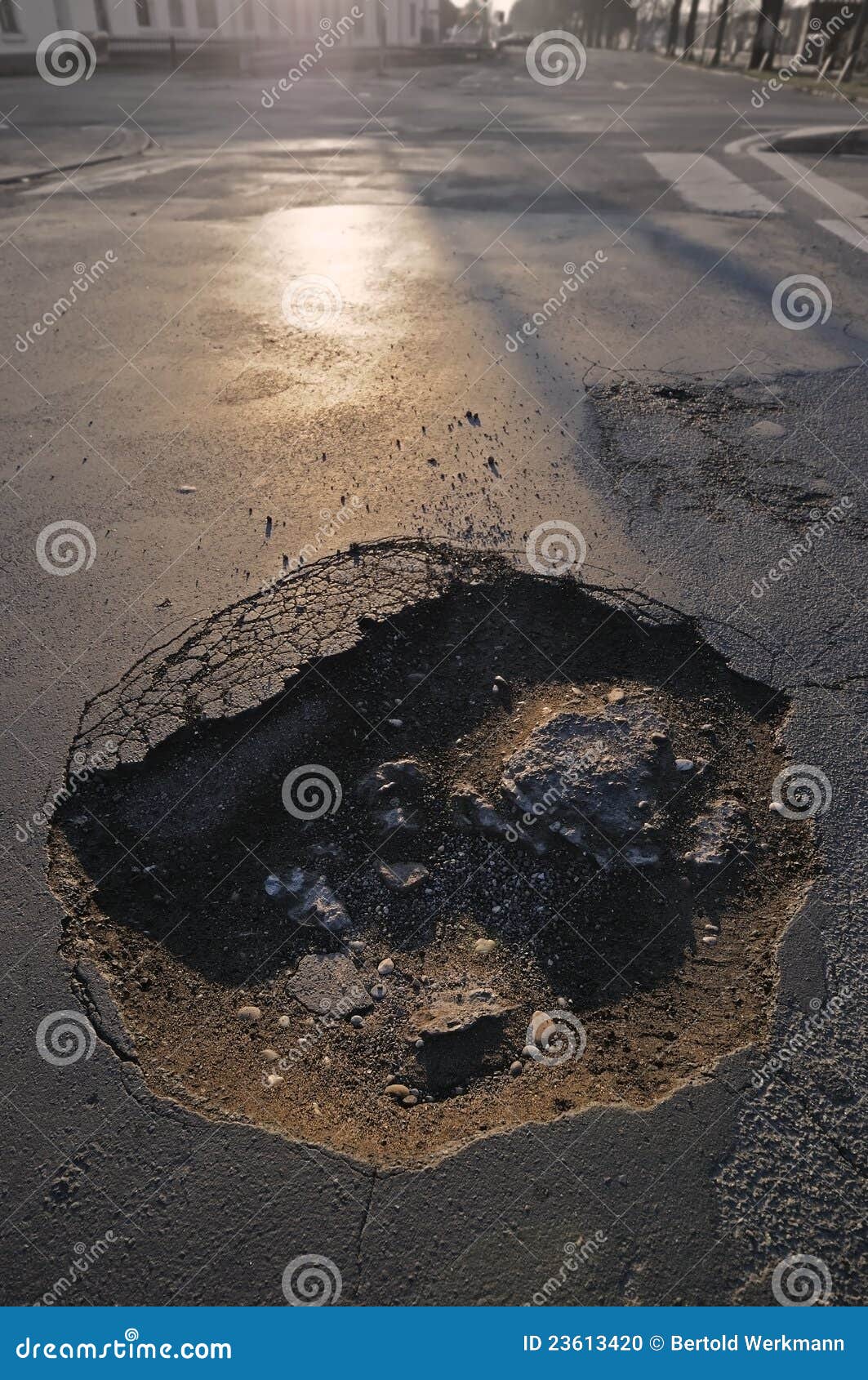 Dangerous Pothole On American Road Surface. Ruined Driveway In Urgent ...
