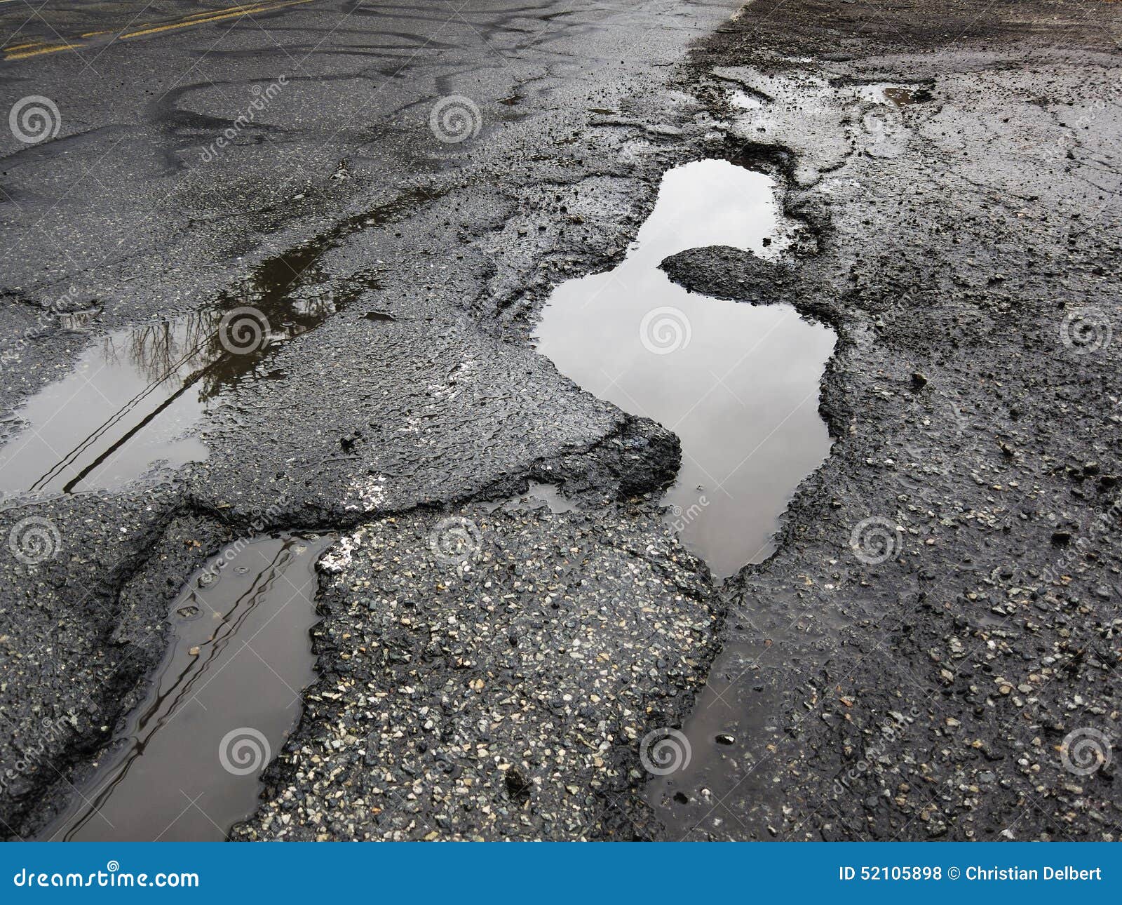 Big pothole in road stock photo. Image of danger, condition - 52105898