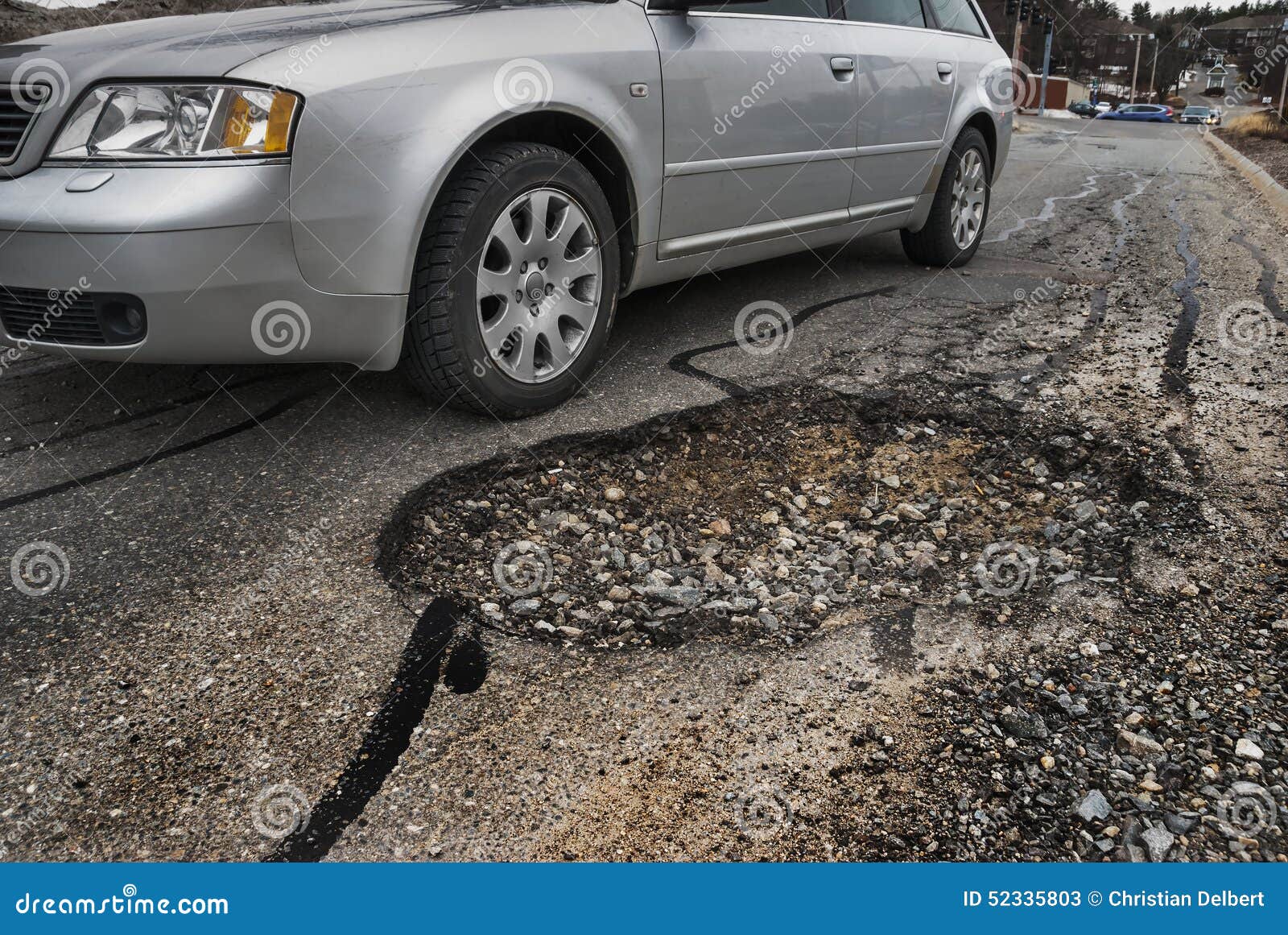 Big pothole in road stock image. Image of accident, automobile - 52335803