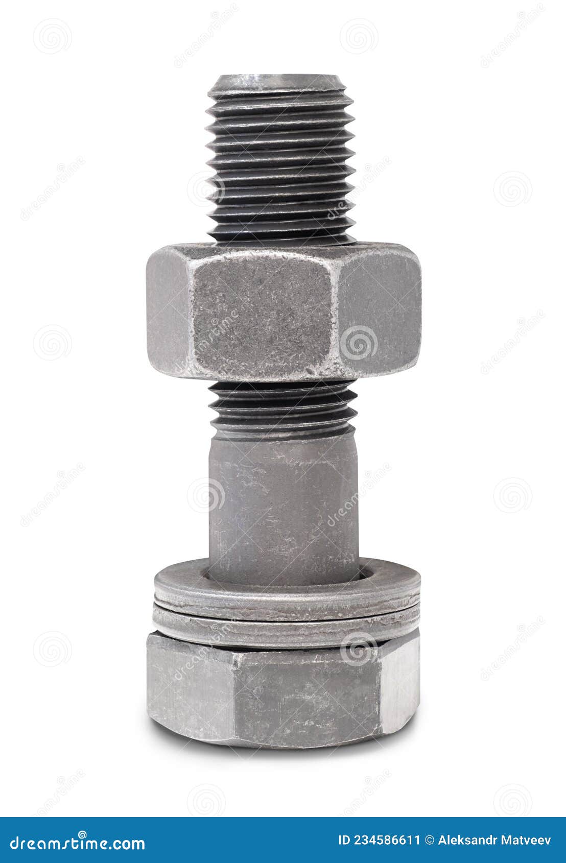 Big Power Bolt Assembly with a Washer and a Nut Stands on a Head ...