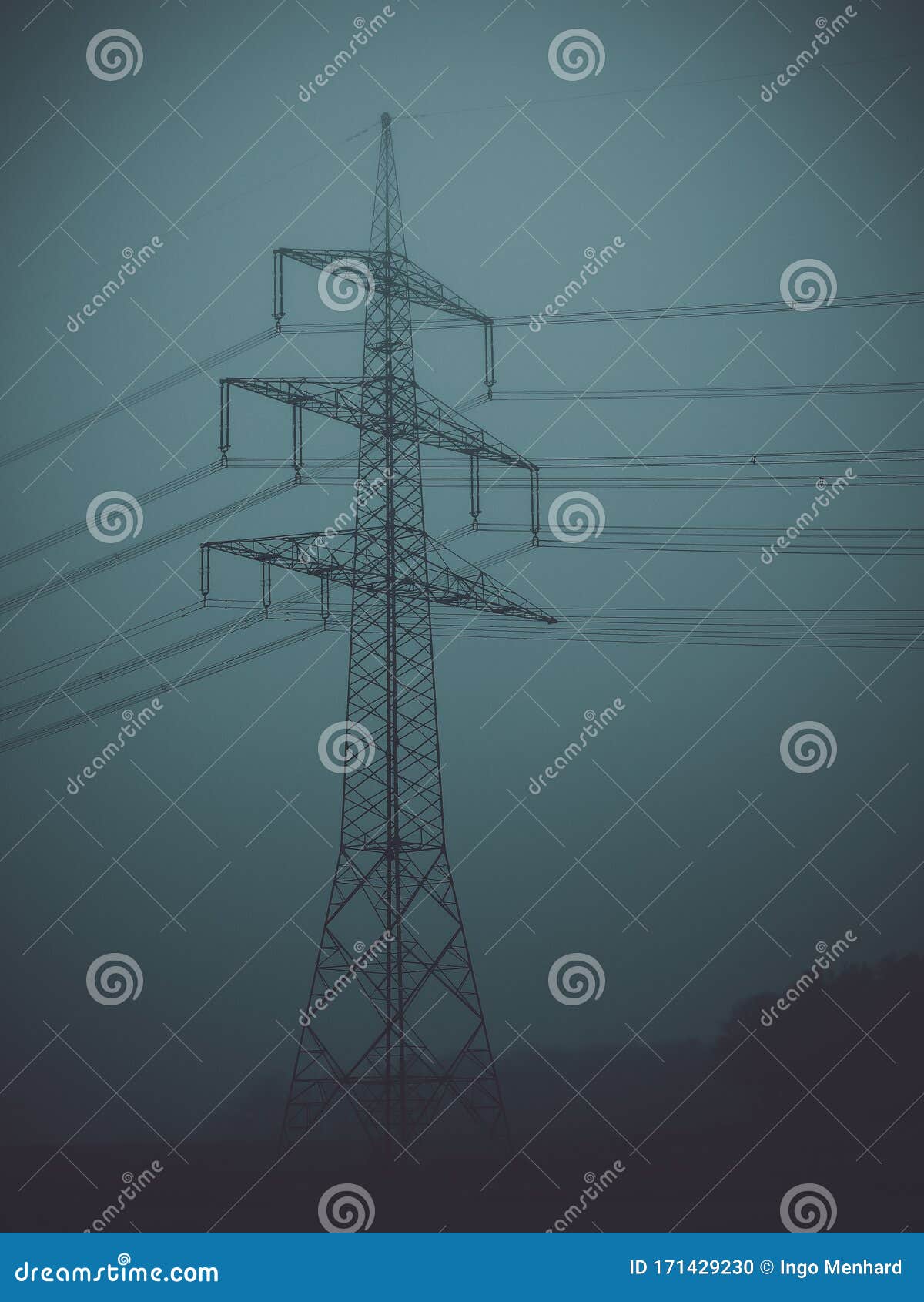 Big power pylon by night stock photo. Image of equipment - 171429230