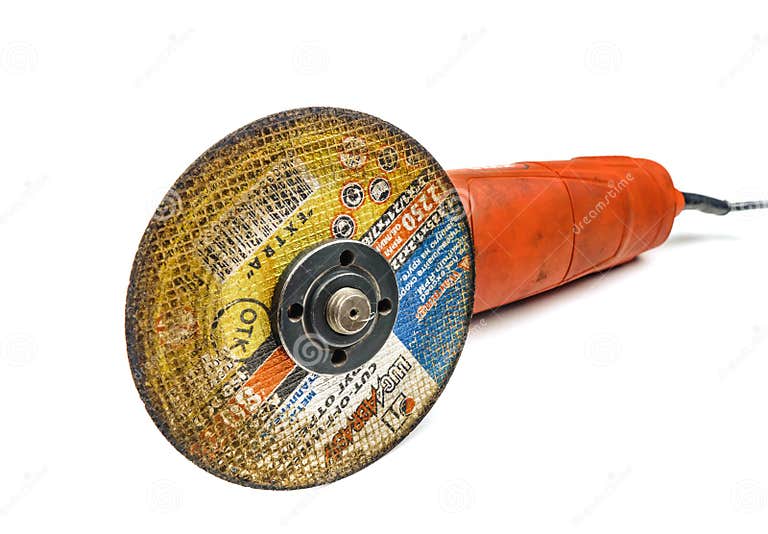 Big Powerful Angle Grinder with Abrasive Disk Isolated on a White ...