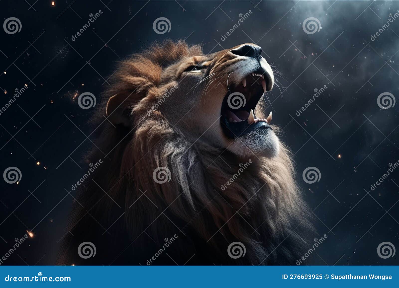 A Big and Powerful Lion Roars from Generative Ai Stock Illustration ...
