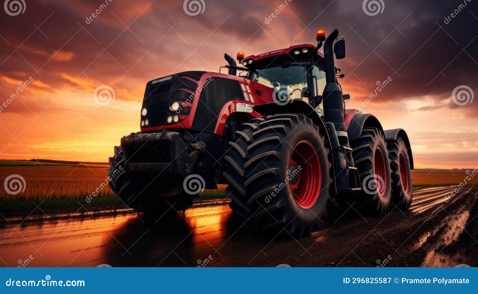 A Big Powerful Tractor Pulls the Field Stock Image - Image of harvest ...