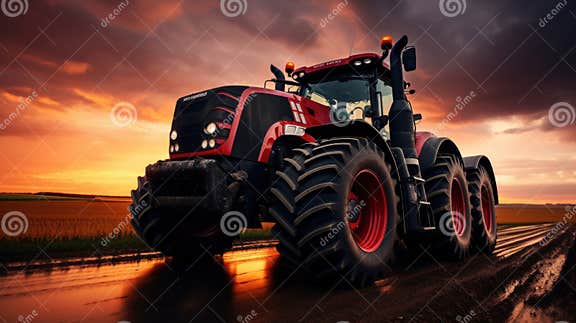 A Big Powerful Tractor Pulls the Field Stock Image - Image of harvest ...