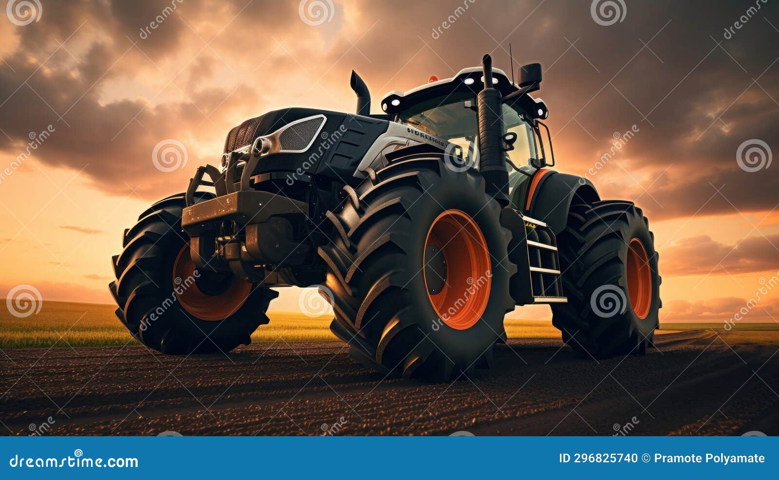 A Big Powerful Tractor Pulls the Field Stock Photo - Image of harvest ...