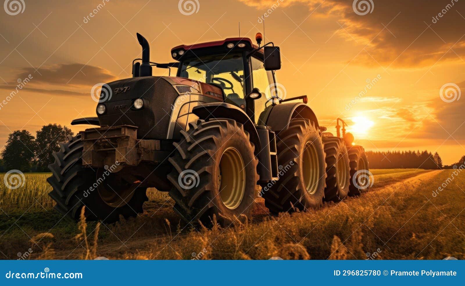 A Big Powerful Tractor Pulls the Field Stock Illustration ...