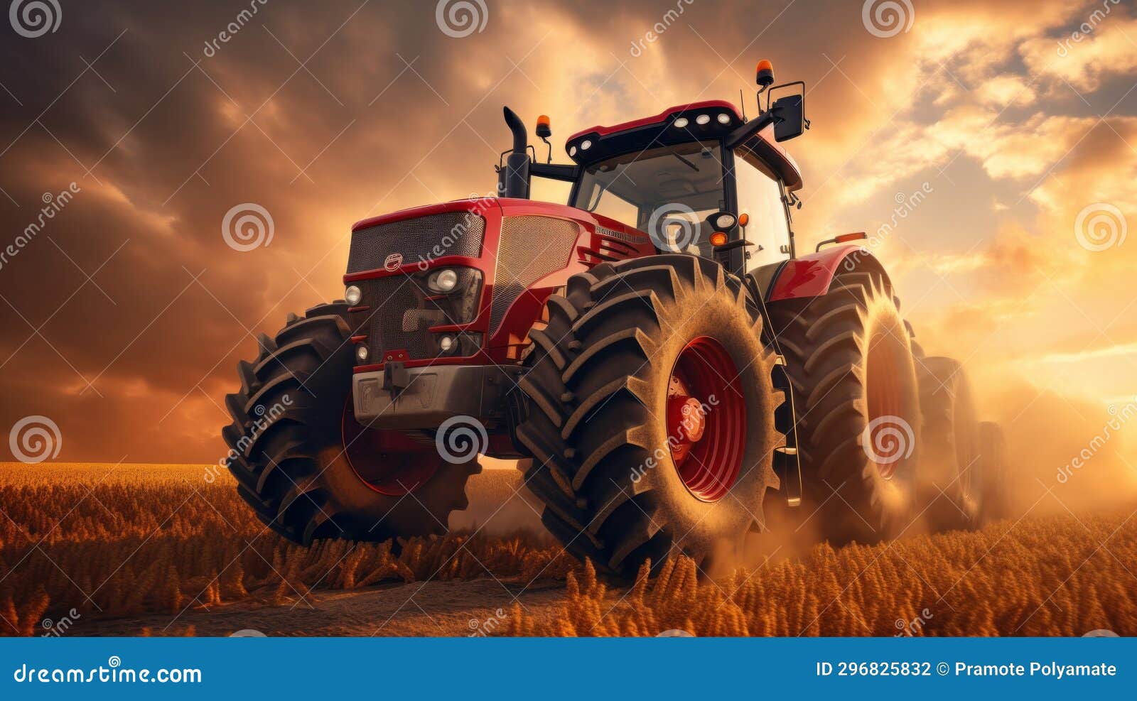 A Big Powerful Tractor Pulls the Field Stock Photo - Image of land ...