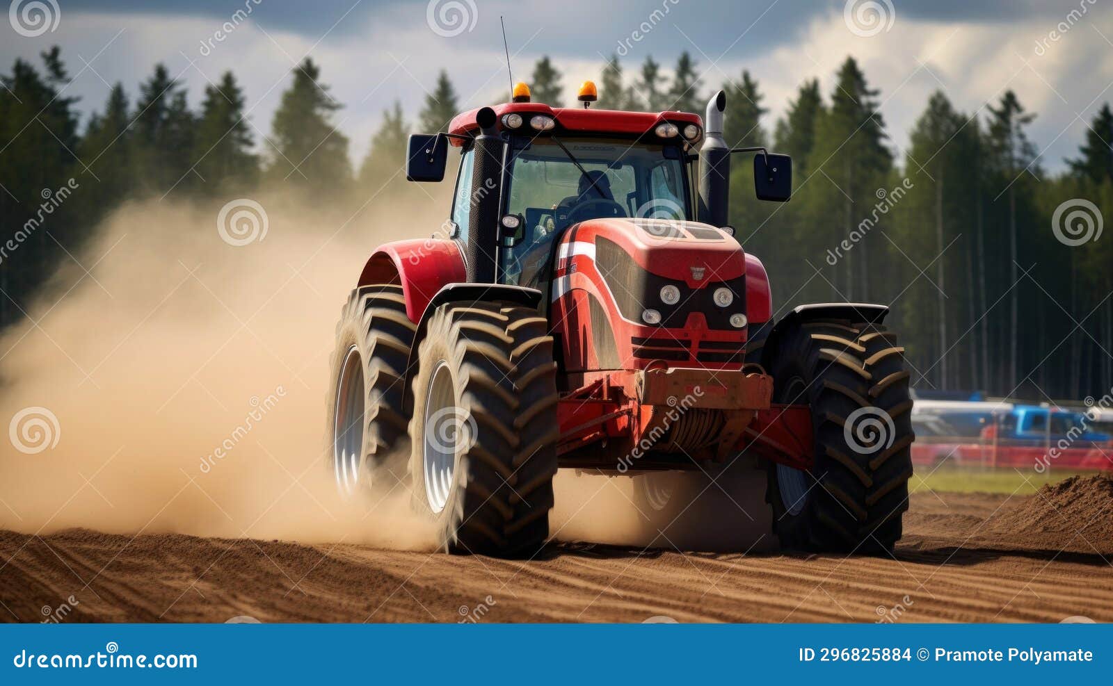 A Big Powerful Tractor Pulls the Field Stock Illustration ...