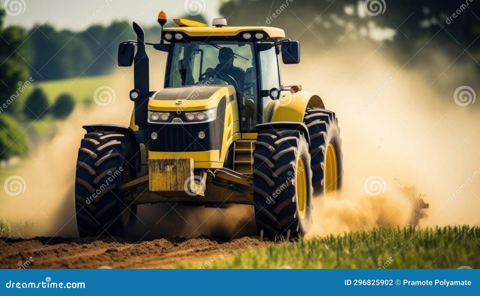 A Big Powerful Tractor Pulls the Field Stock Photo - Image of country ...