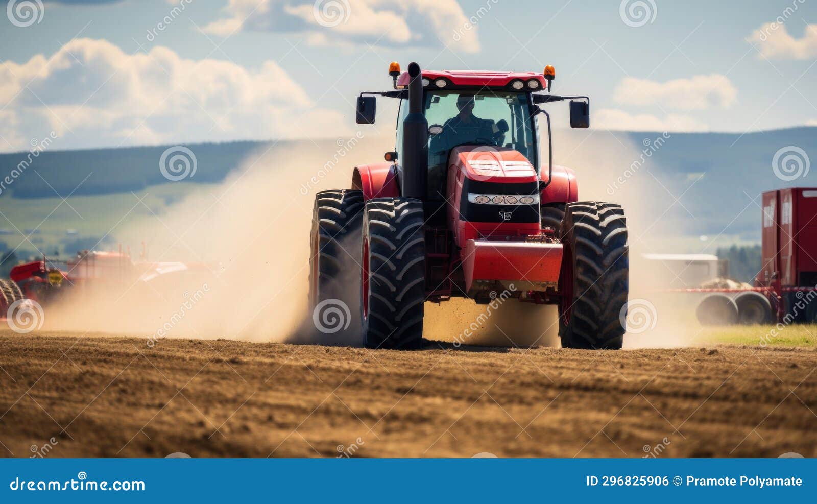 A Big Powerful Tractor Pulls the Field Stock Illustration ...