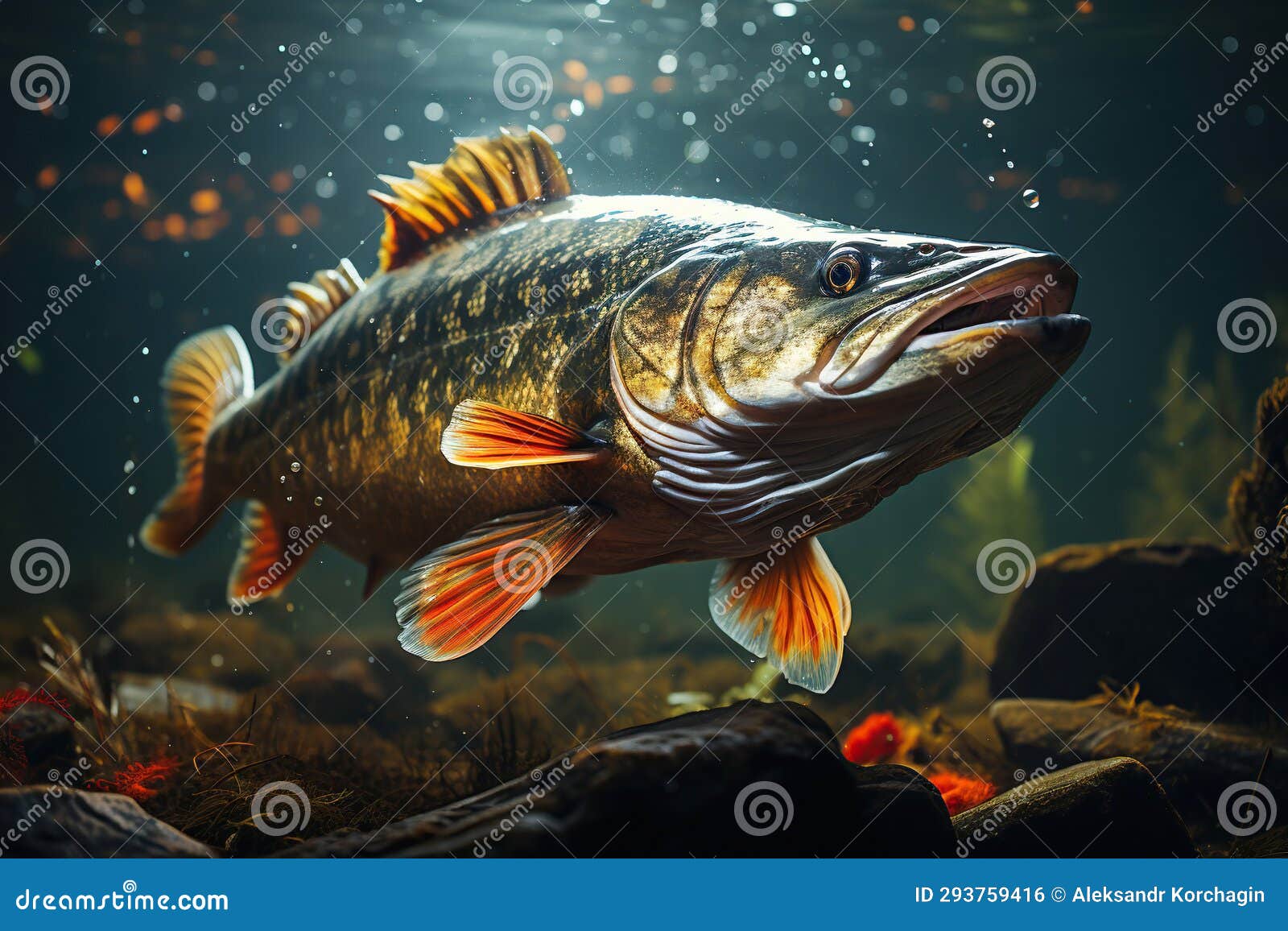 Big Predatory Freshwater Fish Swims Underwater in Lake Stock Photo ...