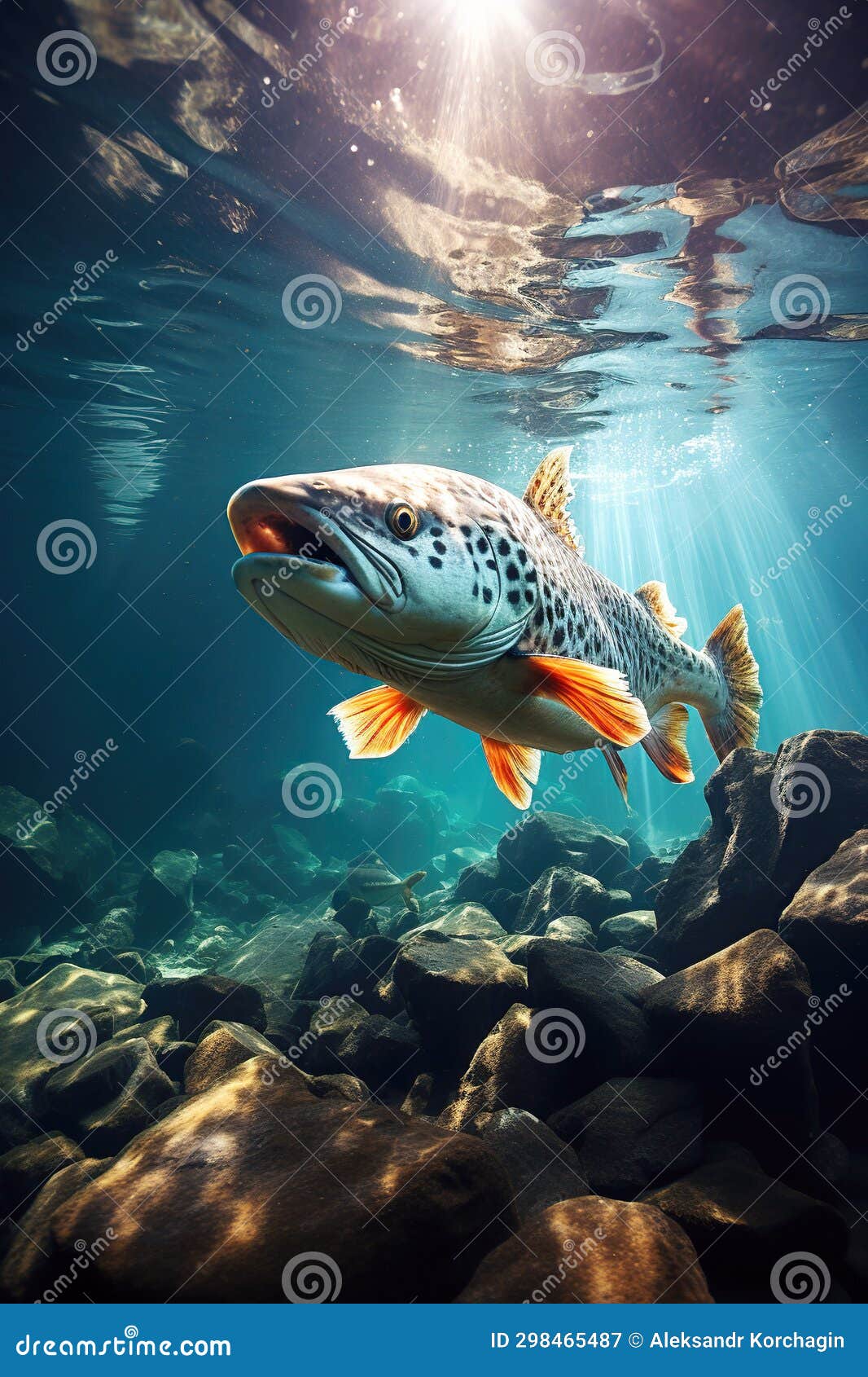 Big Predatory Freshwater Fish Swims Underwater in Lake Stock Image ...