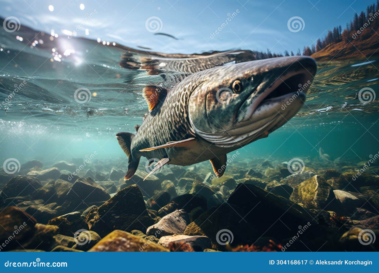Big Predatory Freshwater Fish Swims Underwater in Lake Stock Image ...