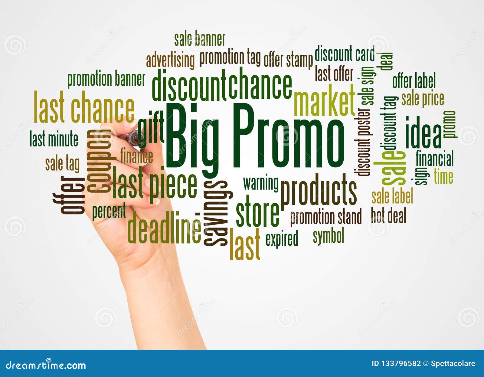 Big Promo Word Cloud and Hand with Marker Concept Stock Illustration ...
