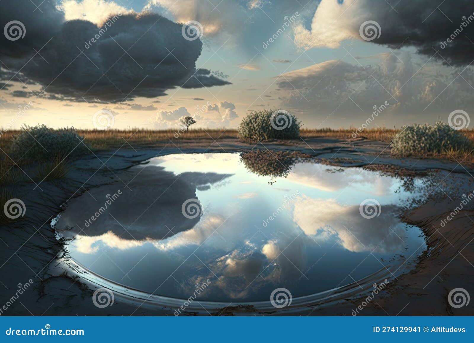 Big Puddle that Reflects the Sky and Clouds, Creating a Tranquil Scene ...