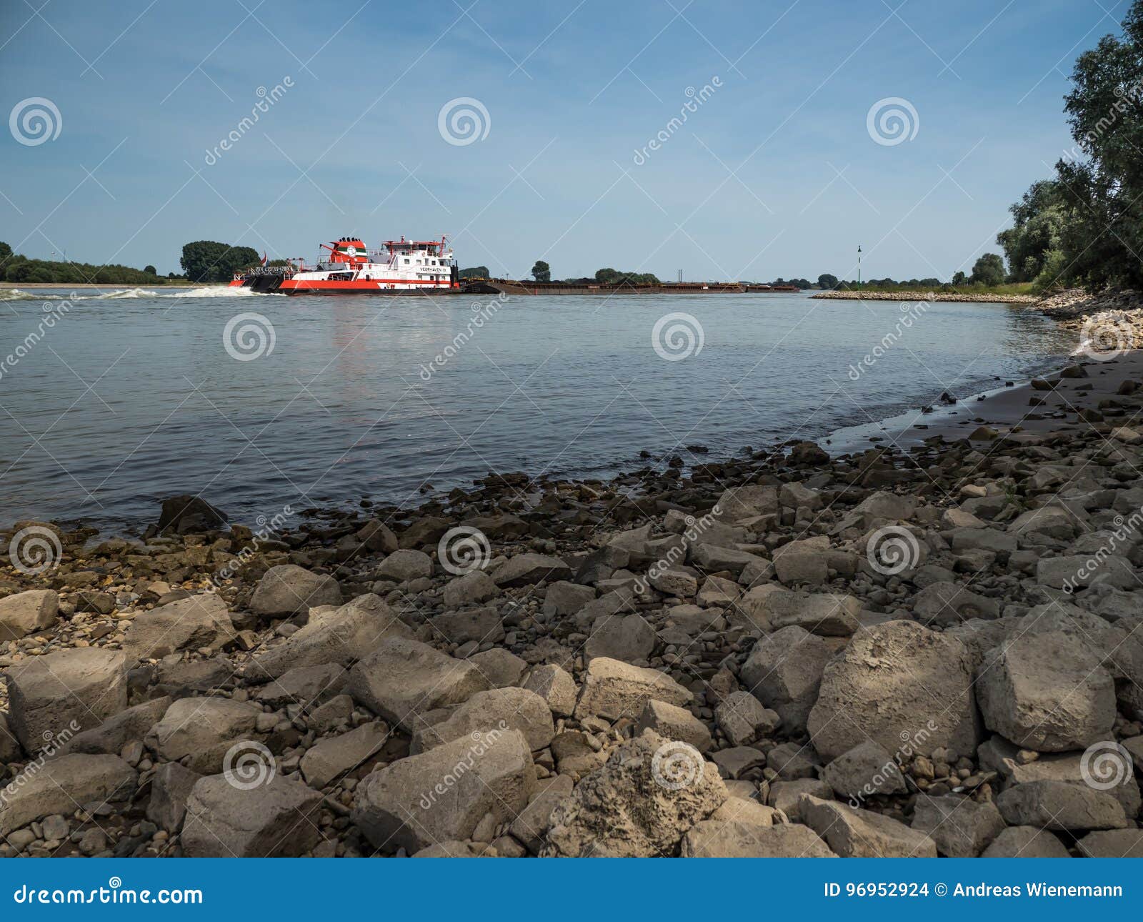 Ship Drives The Rhine Upstream, Grieth Royalty-Free Stock Photography ...