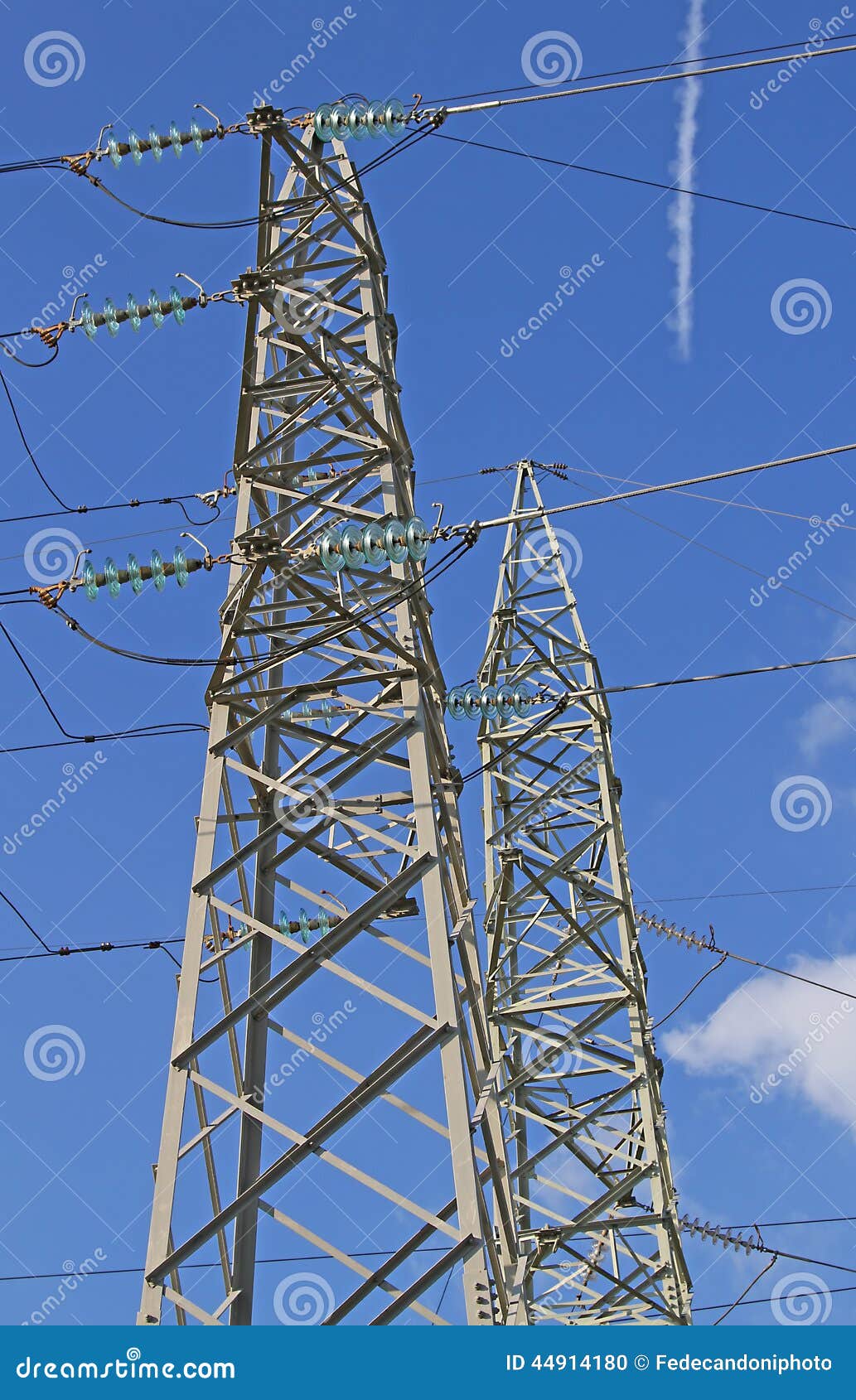 Big Pylon of the High Voltage Electric Cables in Power Station Stock ...