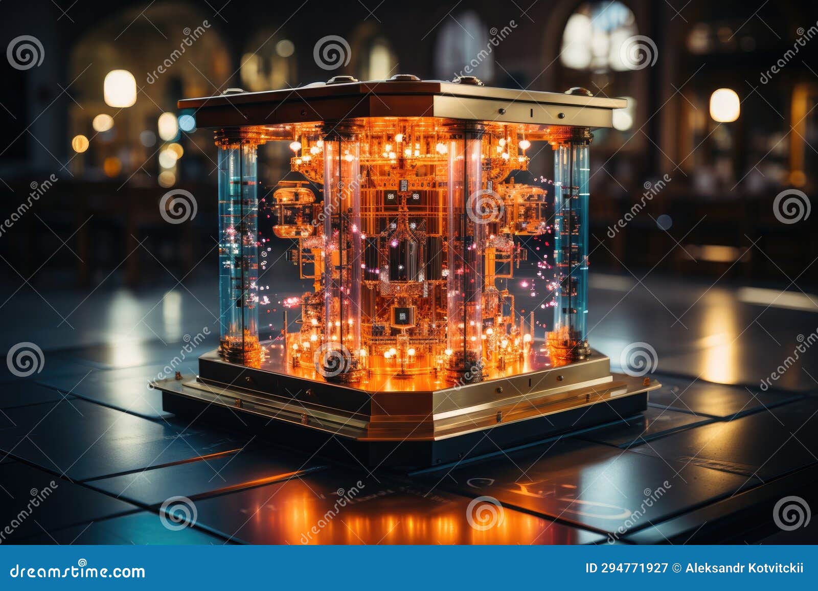 A Big Quantum Computer Glowing with an Orange Light. Stock Image ...