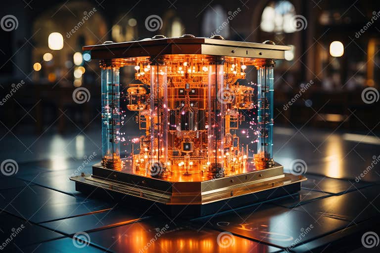 A Big Quantum Computer Glowing with an Orange Light. Stock Image ...