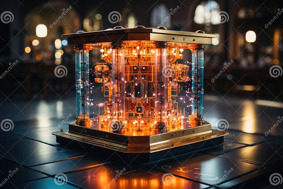A Big Quantum Computer Glowing with an Orange Light. Stock Image ...