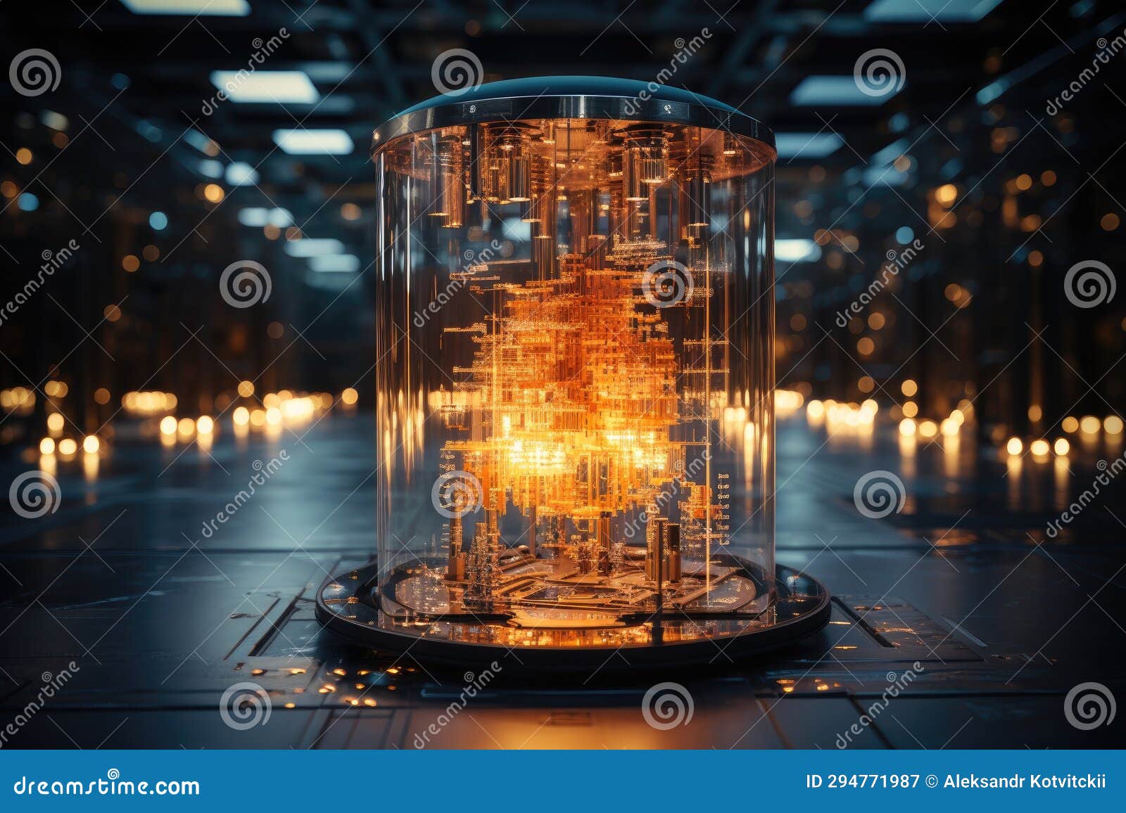A Big Quantum Computer Glowing with an Orange Light. Stock Image ...