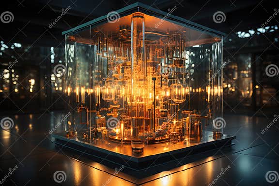 A Big Quantum Computer Glowing with Orange Light. Stock Image - Image ...