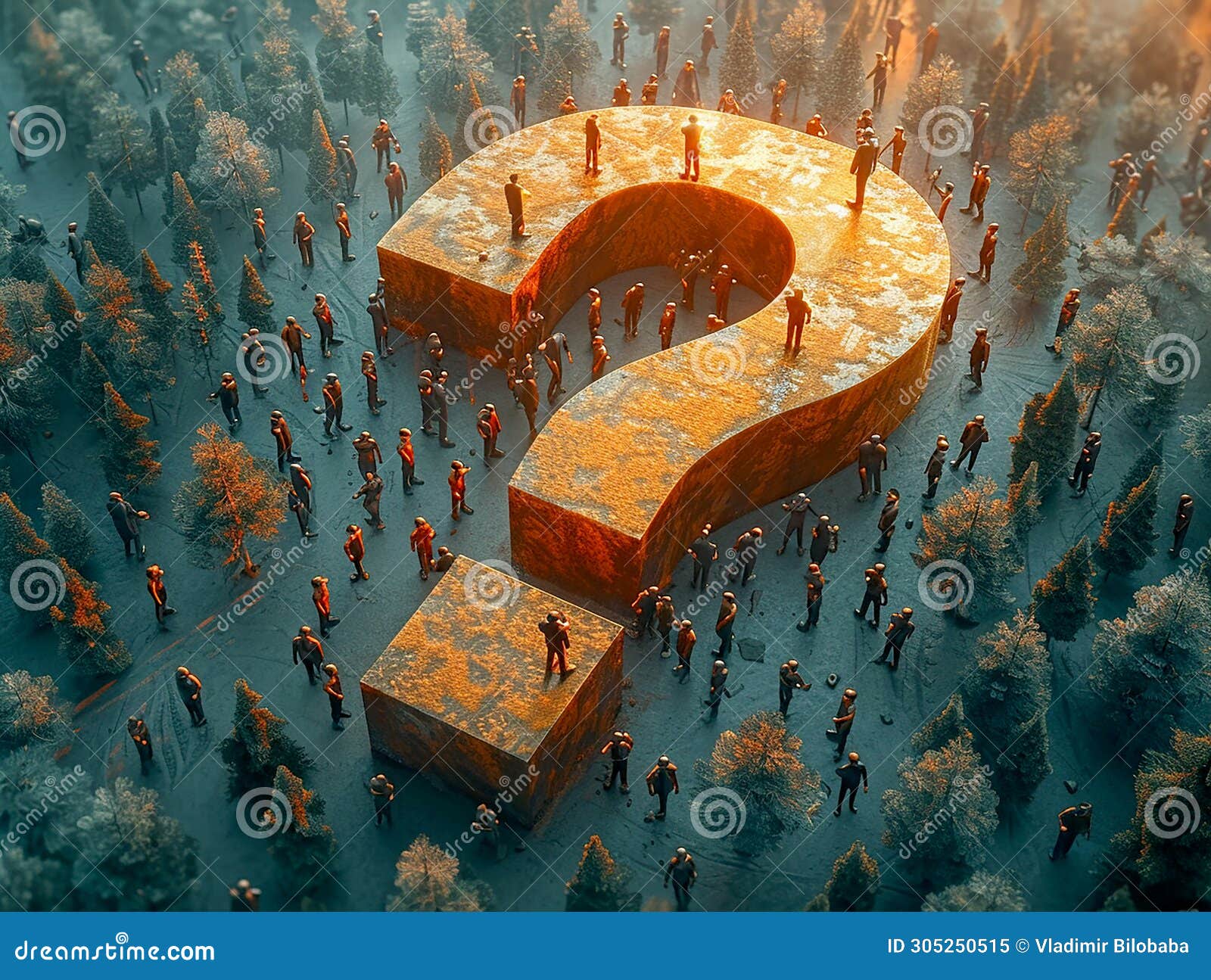 Big Question Mark with Little Puppet People Stock Illustration ...