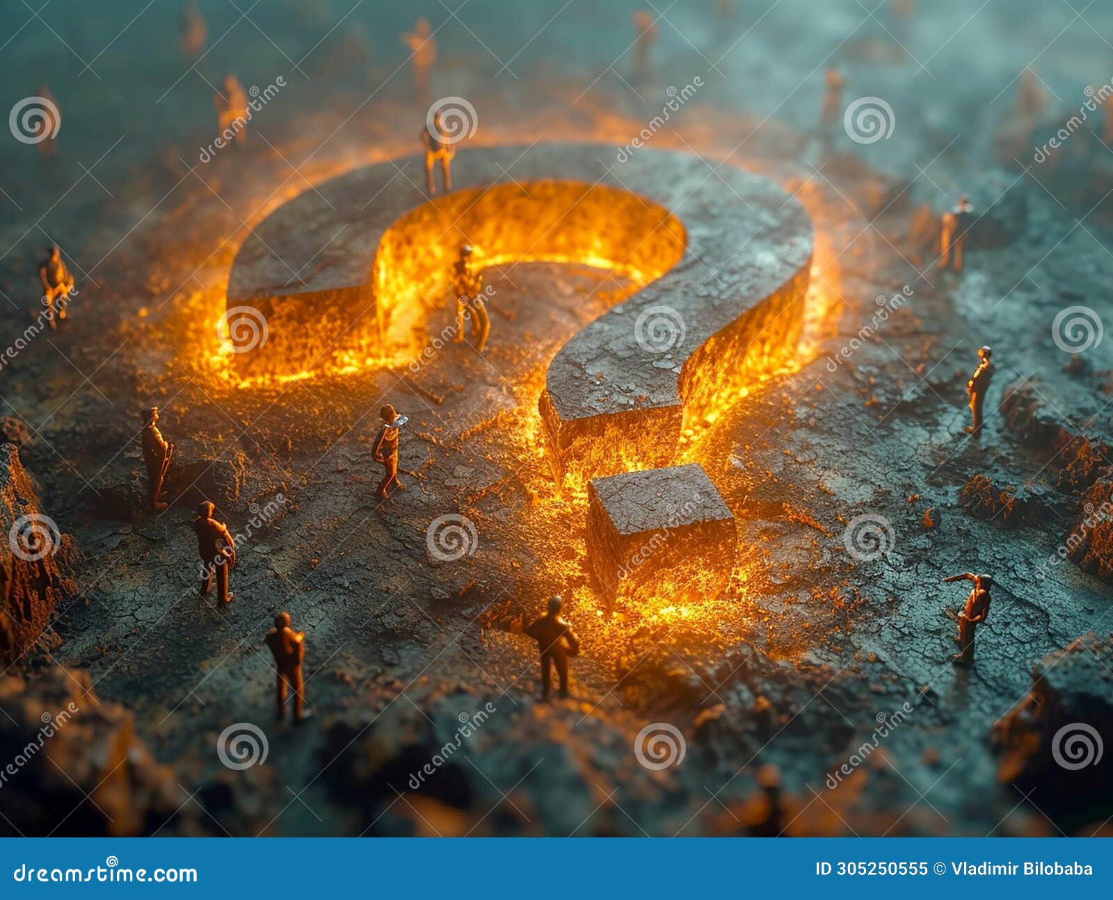 Big Question Mark with Little Puppet People Stock Illustration ...