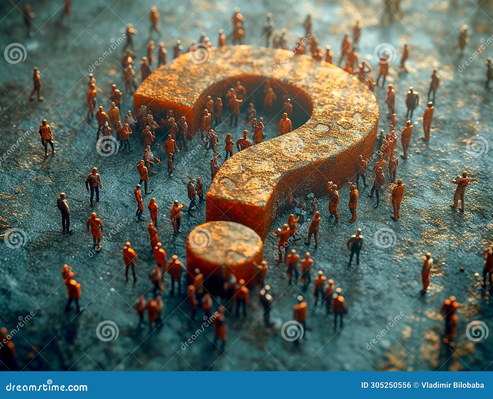 Big Question Mark with Little Puppet People Stock Illustration ...