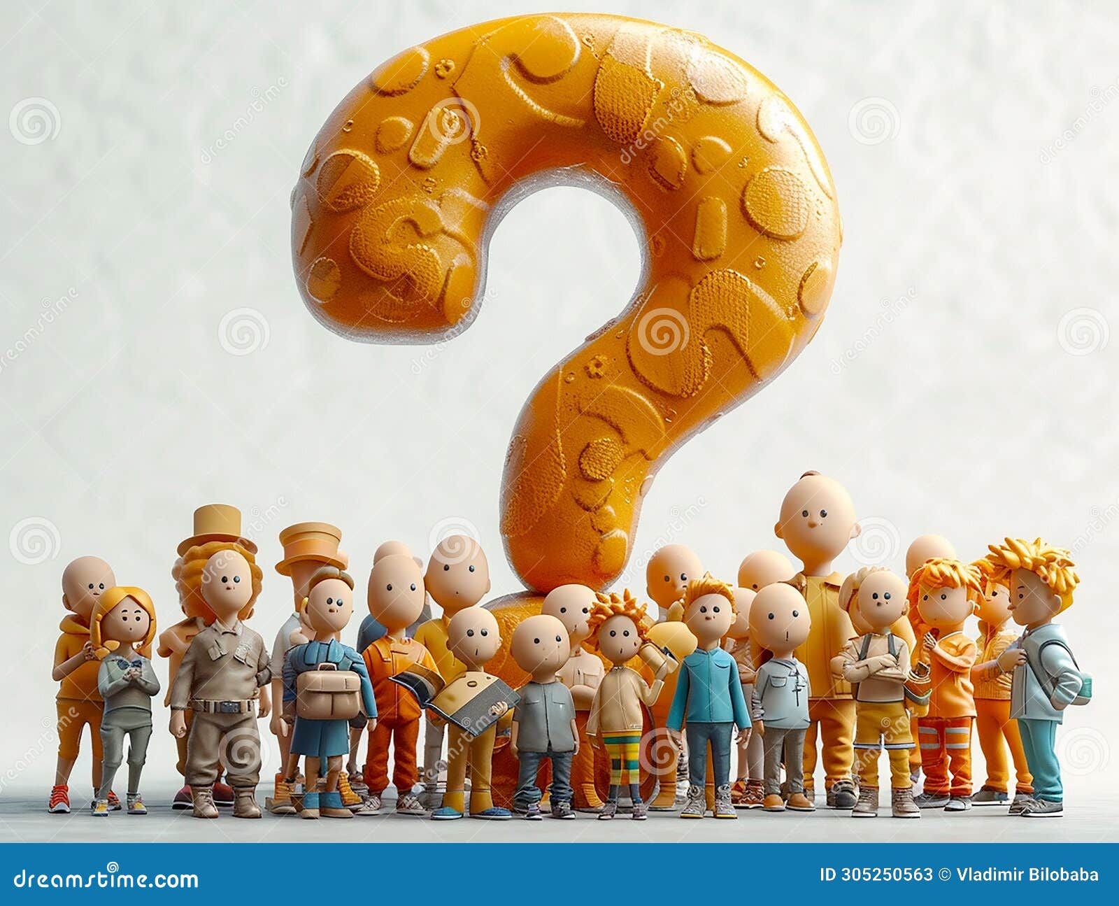 Big Question Mark with Little Puppet People Stock Illustration ...