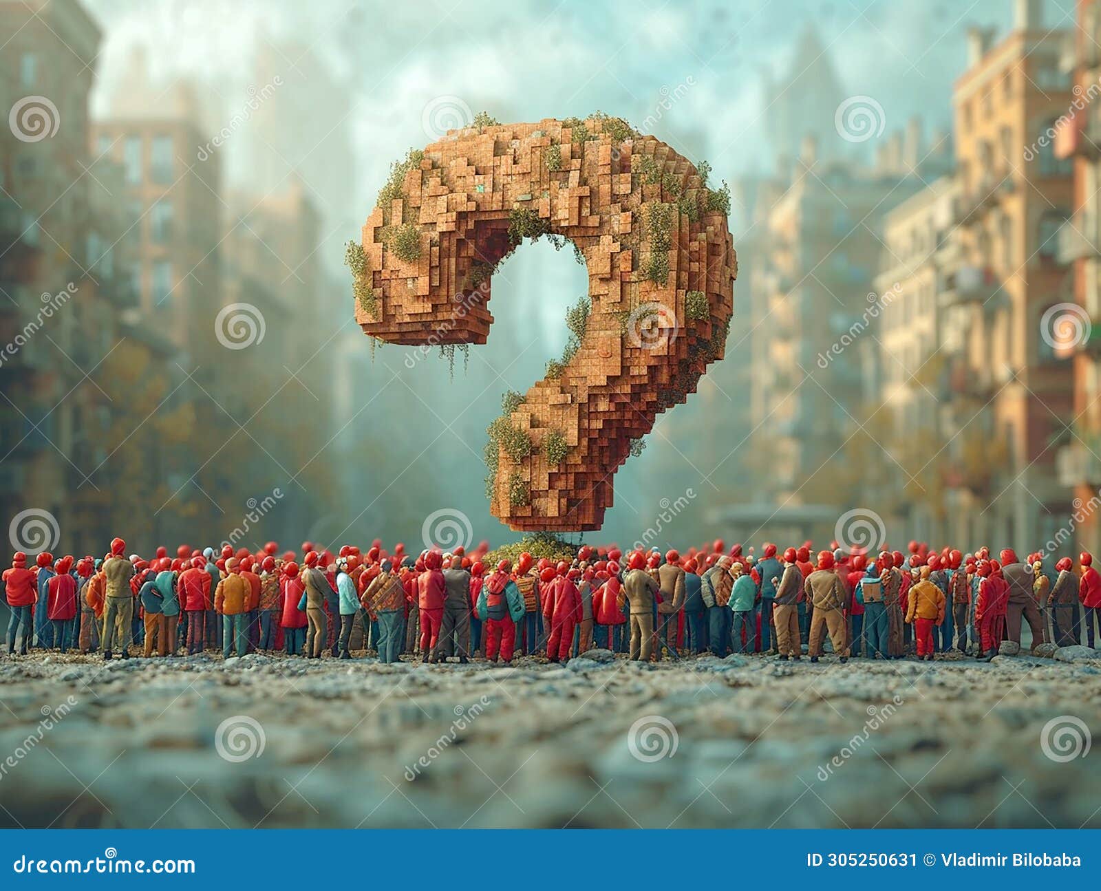 Big Question Mark with Little Puppet People Stock Illustration ...