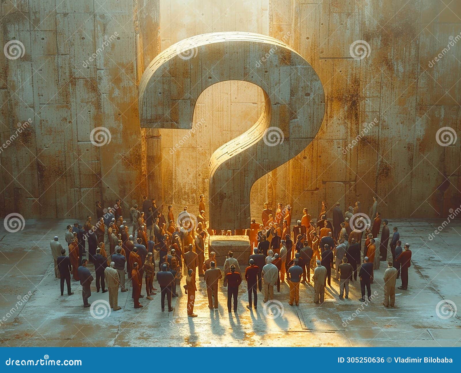 Big Question Mark with Little Puppet People Stock Illustration ...