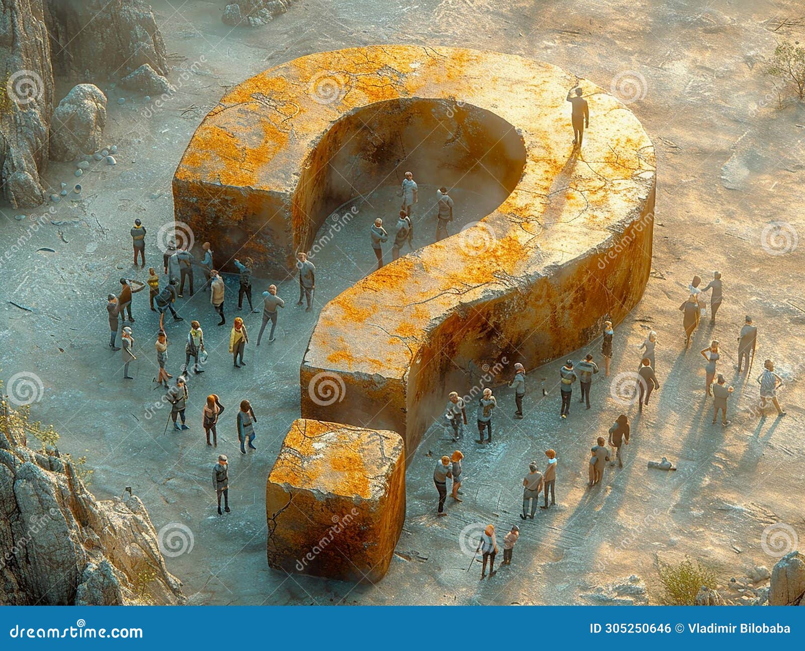 Big Question Mark with Little Puppet People Stock Illustration ...