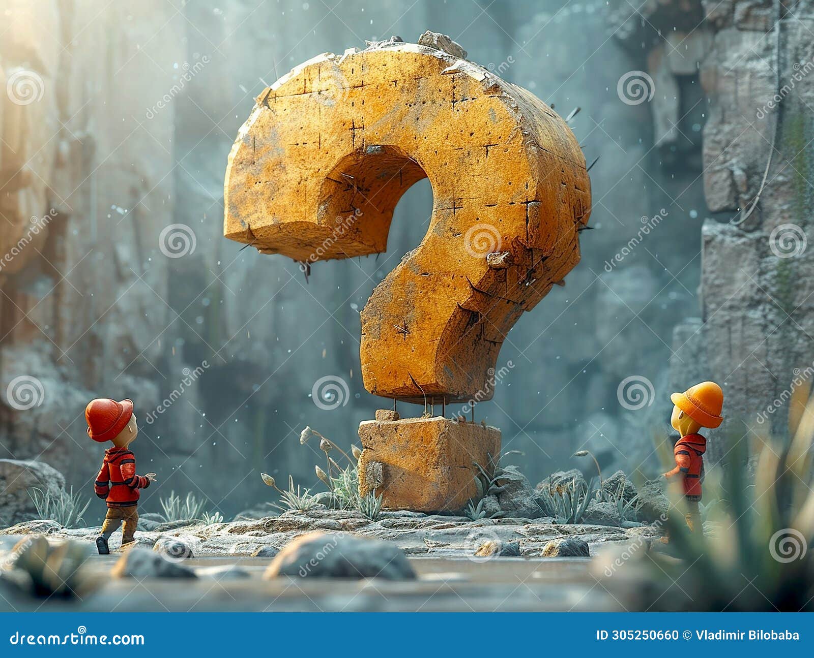 Big Question Mark with Little Puppet People Stock Illustration ...