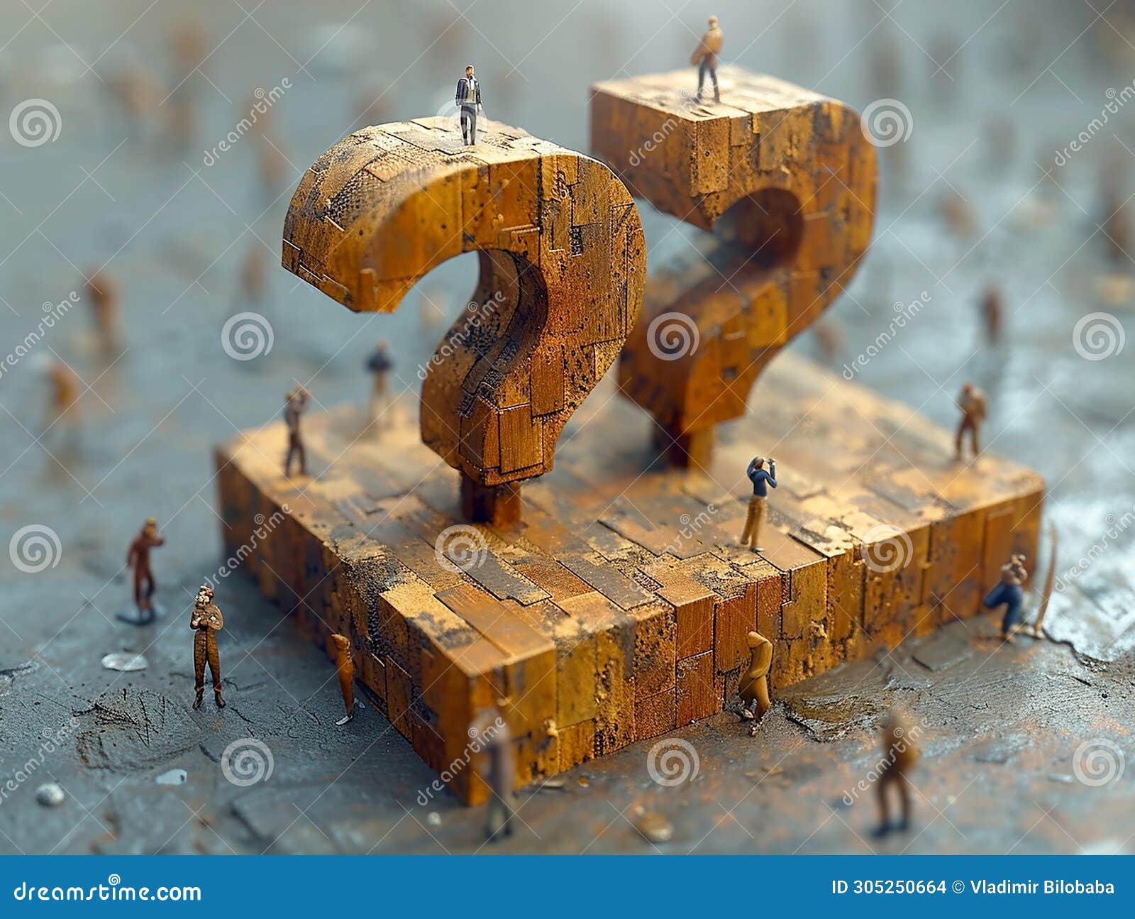 Big Question Mark with Little Puppet People Stock Illustration ...