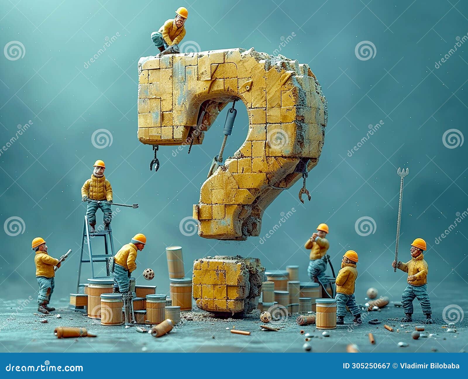 Big Question Mark with Little Puppet People Stock Illustration ...