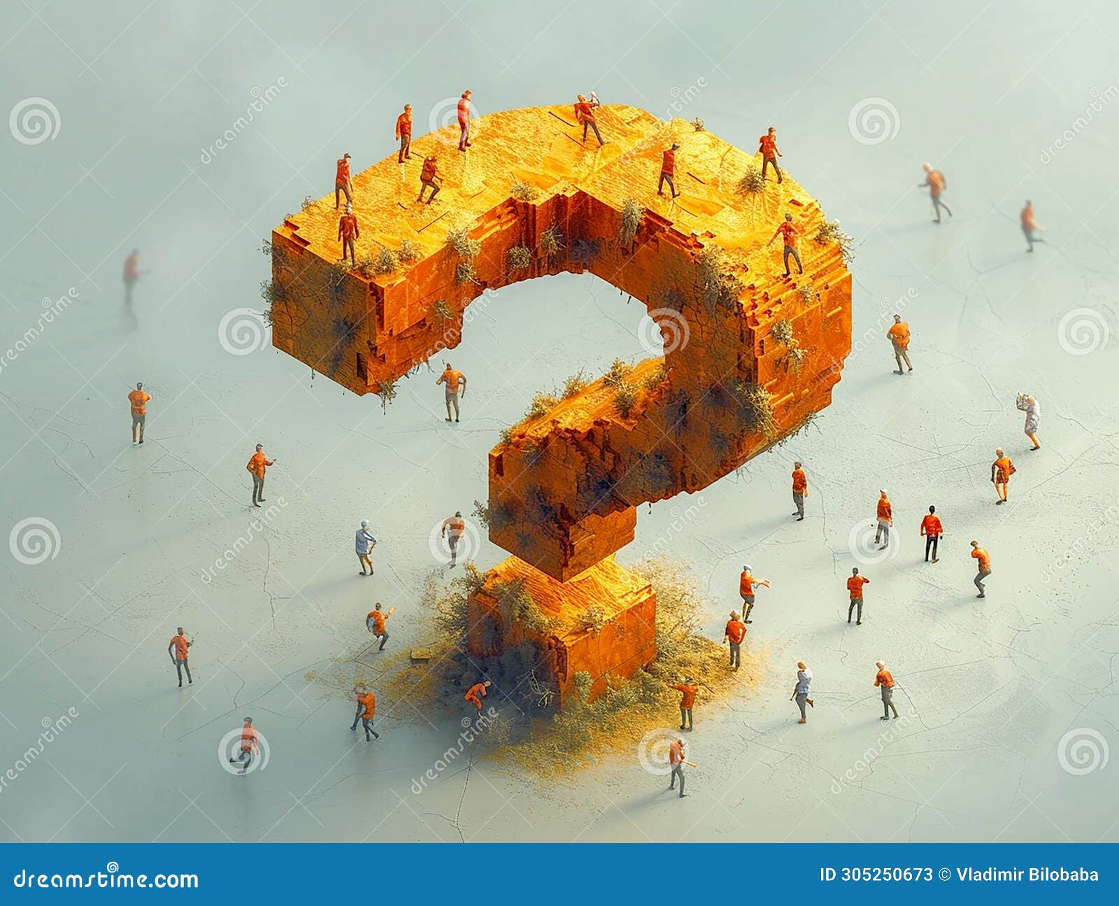 Big Question Mark with Little Puppet People Stock Illustration ...