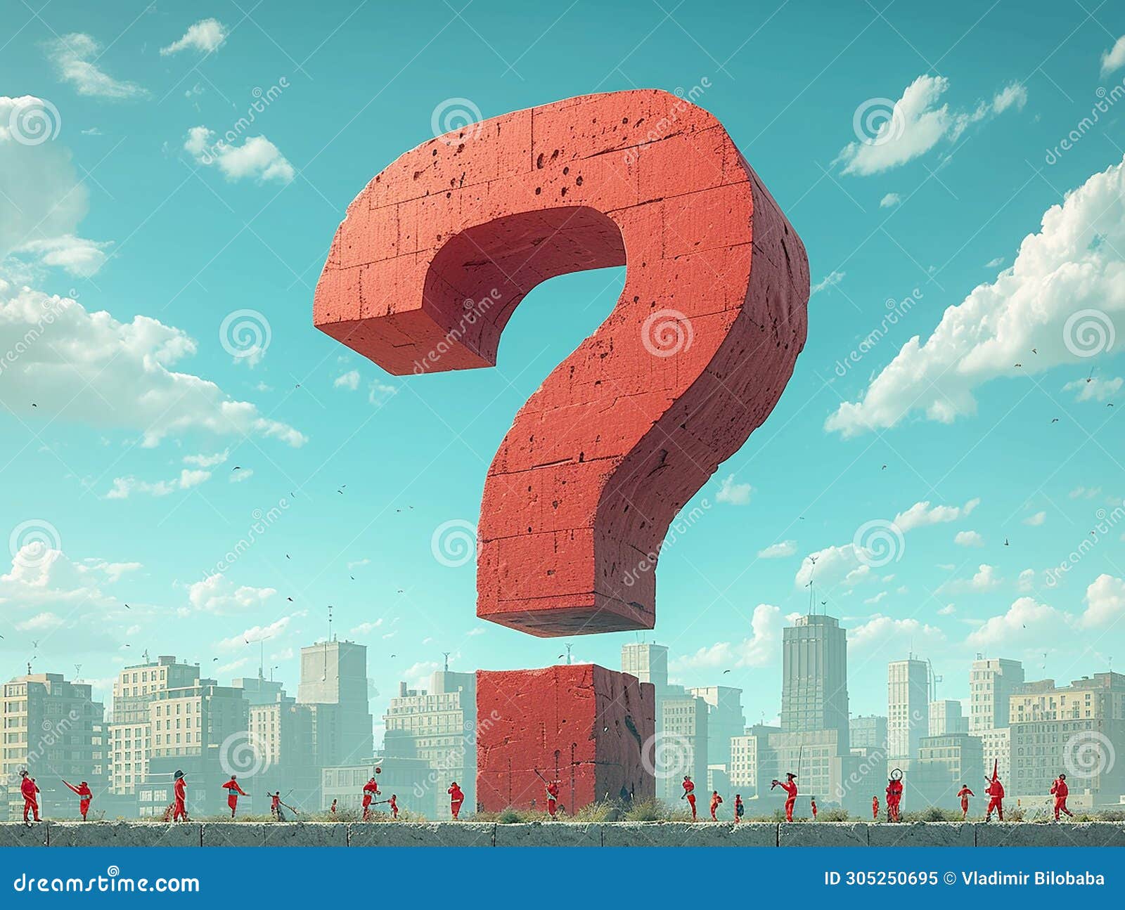 Big Question Mark with Little Puppet People Stock Illustration ...