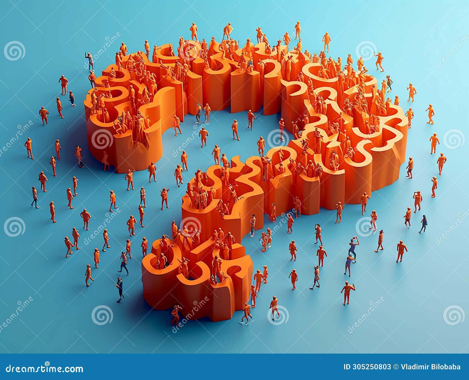 Big Question Mark with Little Puppet People Stock Illustration ...