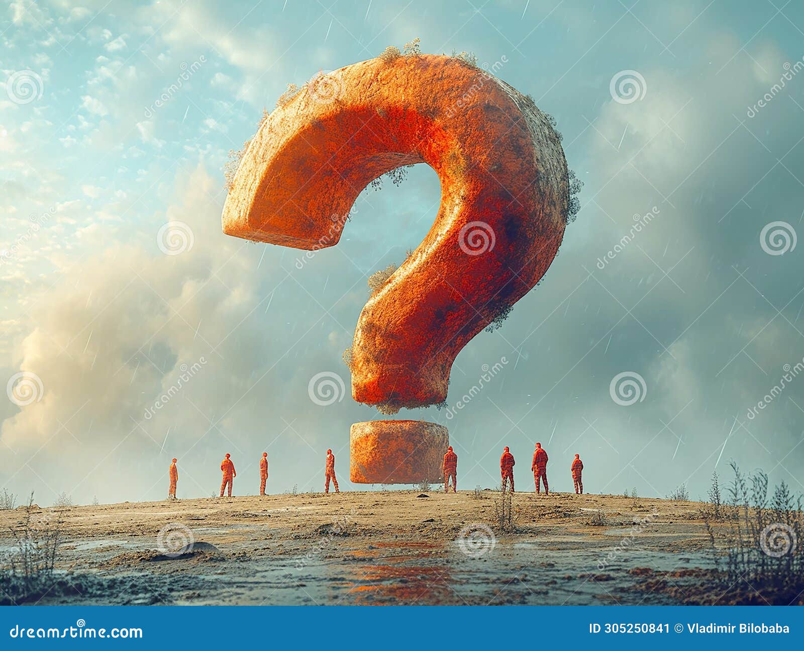 Big Question Mark with Little Puppet People Stock Illustration ...