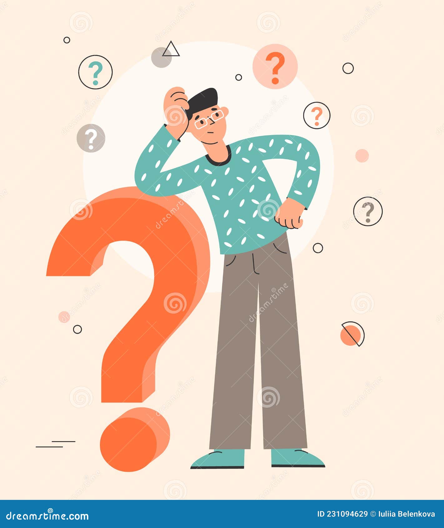 Big Question Mark, Man Thinking. Vector Flat Illustration Stock Vector ...