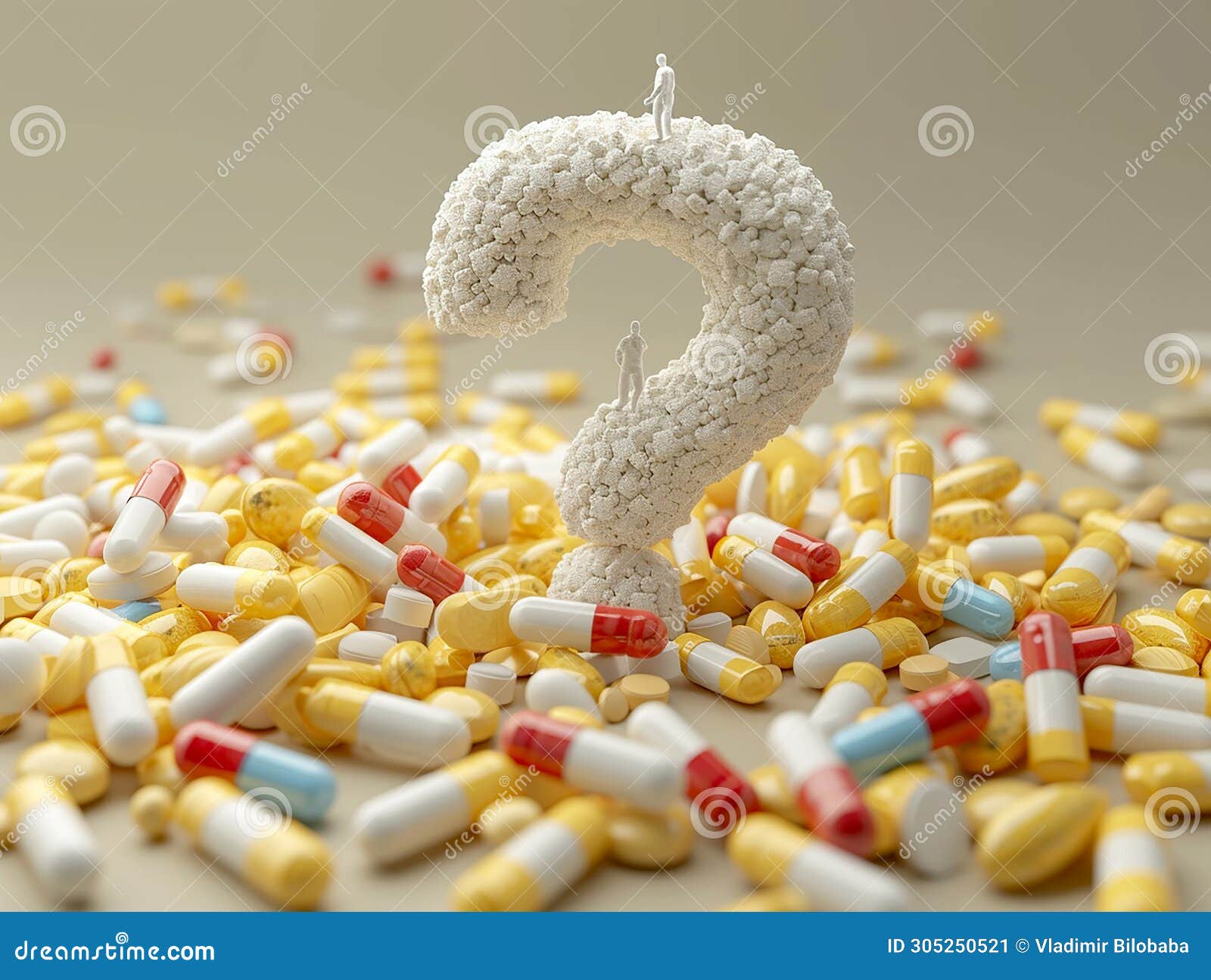 A Big Question Mark among Tablets and Capsules Stock Illustration ...