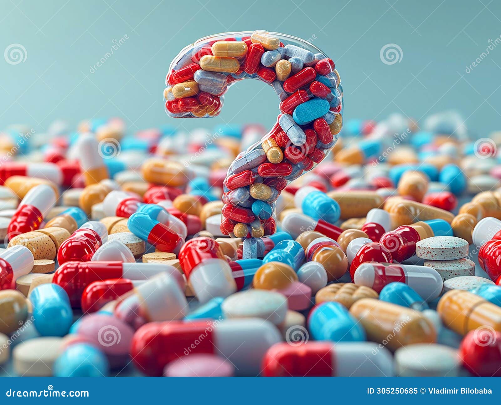 A Big Question Mark among Tablets and Capsules Stock Illustration ...